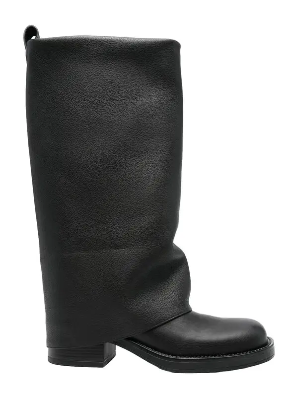 GISEL MOIRE 40mm Manchester Slouchy Leather Biker Boots - Black