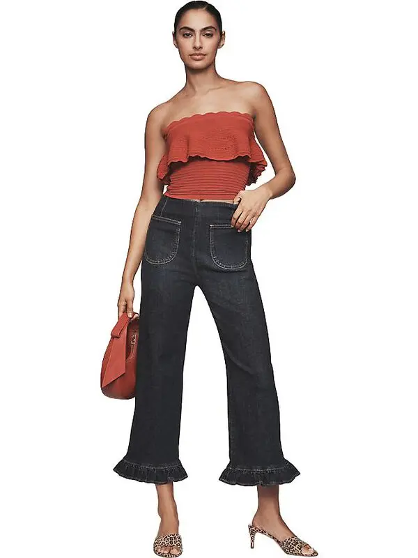 Maeve Colette Ruffle-hem Crop Wide-leg Jeans - Goethitite Wash