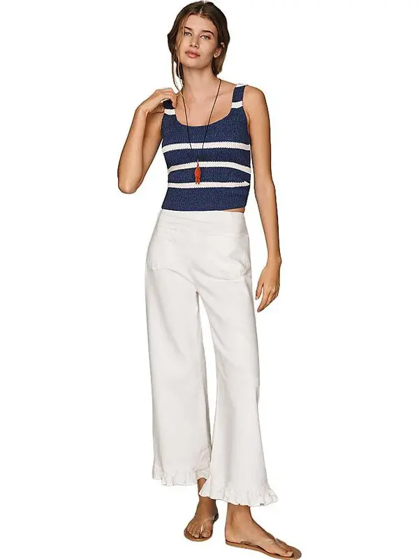 Maeve Colette Ruffle-hem Crop Wide-leg Jeans - White