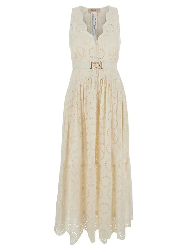 TWINSET Cotton Maxi Dress With Belt - White