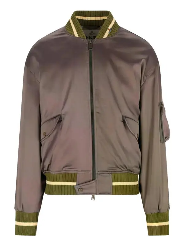 VIVIENNE WESTWOOD Zip-fastening Ribbed-trim Bomber Jacket - Neutrals