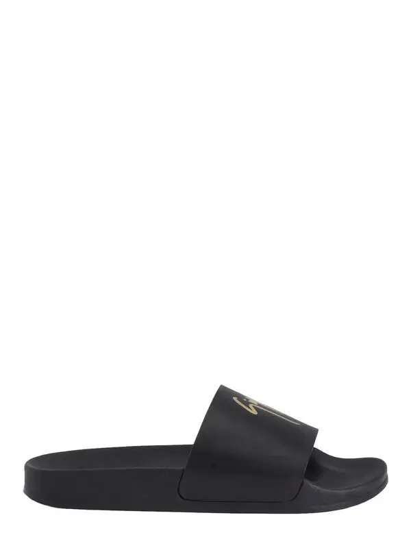 GIUSEPPE ZANOTTI Logo-embellished Leather Slides - Black