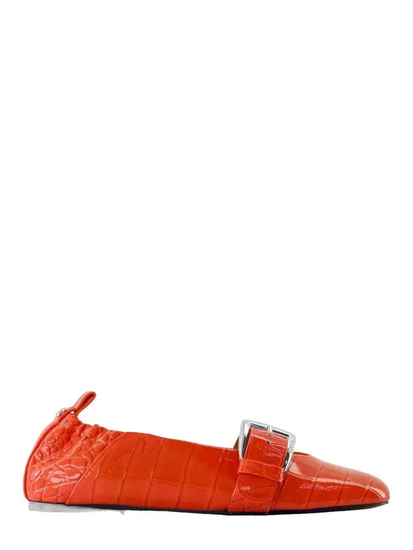GANNI Crocodile-effect Buckle Ballet Flats - Orange