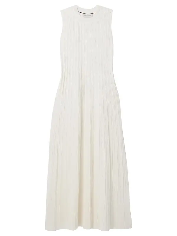 Veronica De Piante Zeta Ribbed-knit Silk Midi Dress - Neutrals