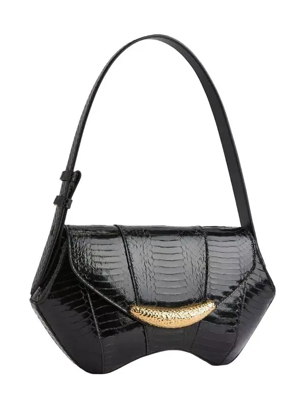 GIUSEPPE ZANOTTI Snakeskin Curved Shoulder Bag - 003 Black