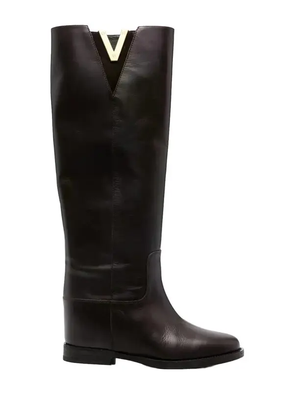 VIA ROMA 15 Logo-plaque Leather Boots - Brown