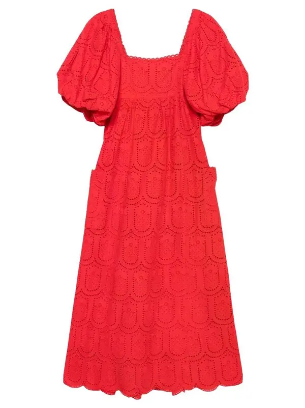 Farm Rio Eyelet-detail Midi Dress - Red