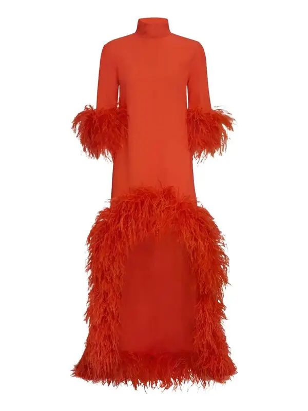 TALLER MARMO Gina Extravaganza Feather-trimmed High-low Dress - Orange