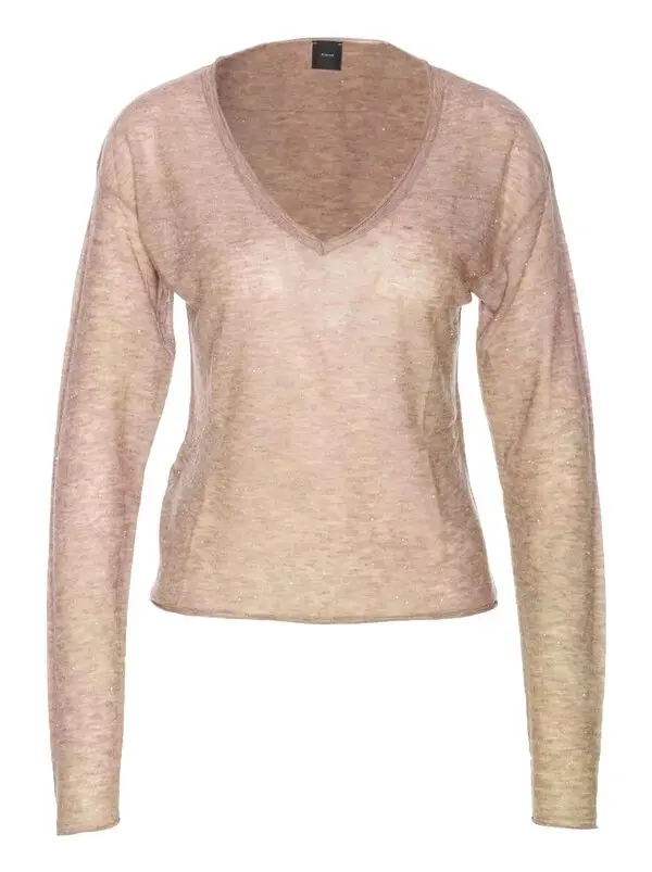 Pinko V-neck Sweater With Paillette Embellishment - Neutrals