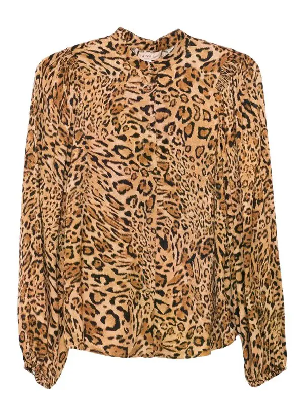TWINSET Leopard-print Mock-neck Shirt - Brown