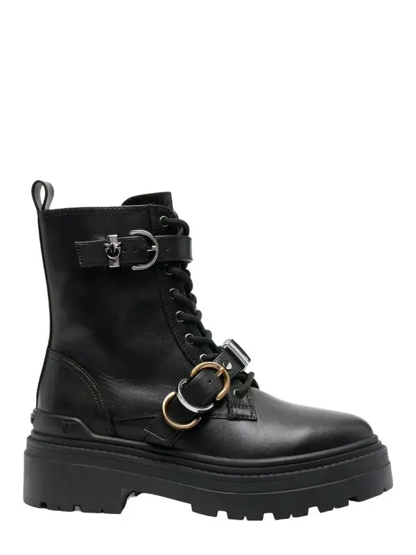 Pinko Leather Combat Boots - Black