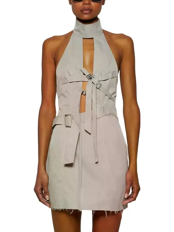 Natasha Zinko Halterneck Buckle-fastening Dress - Neutrals