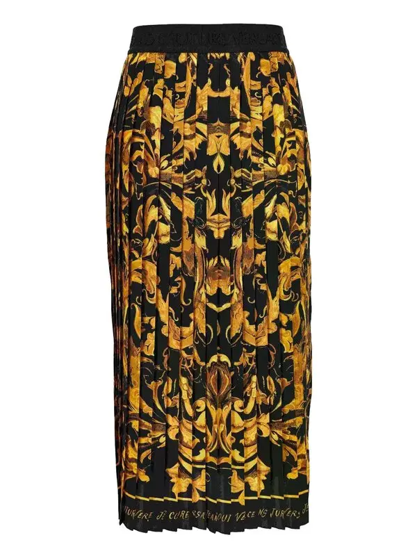 Versace Baroque-print Pleated Midi Skirt - Black