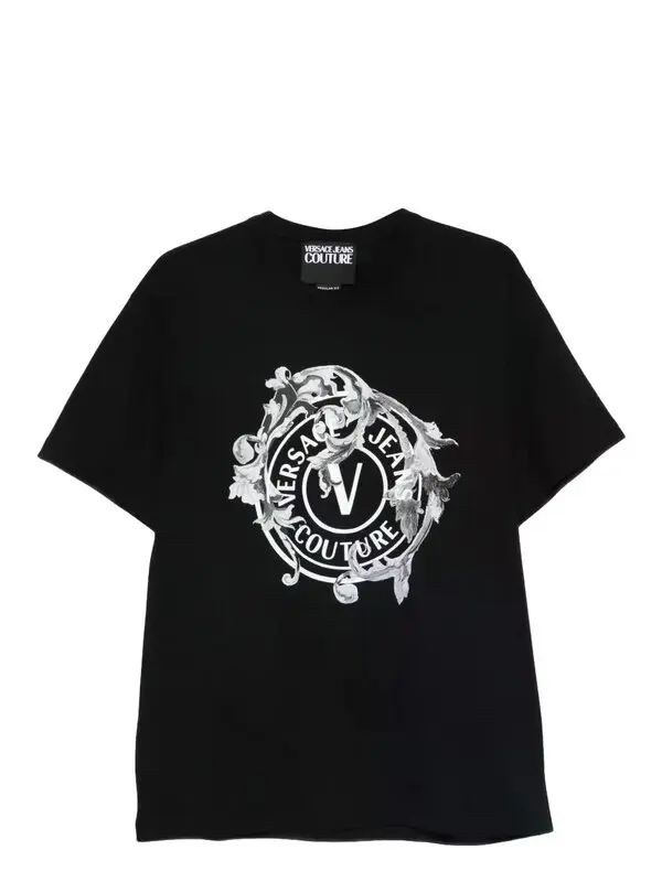 Versace Porcelain Barocco-print Cotton T-shirt - Black