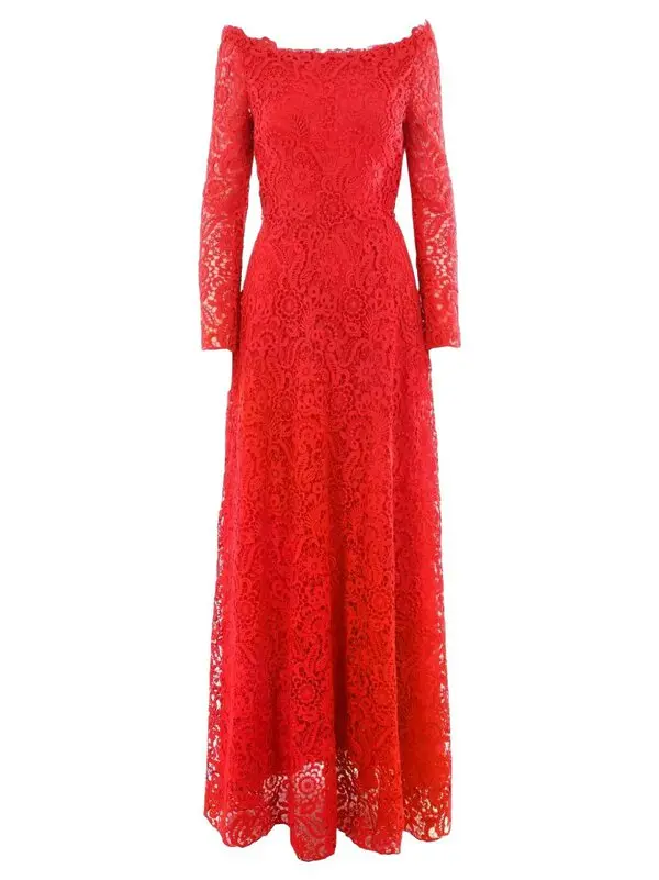 Valentino Garavani Floral Lace Detail Dress - Red