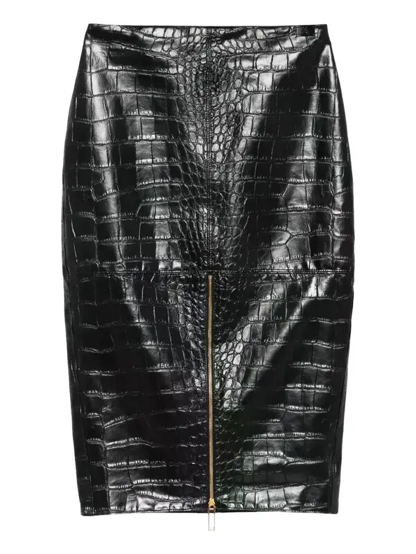 Elisabetta Franchi Crocodile-effect Pencil Skirt - Black