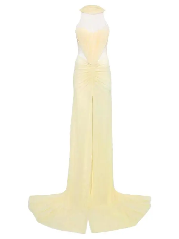 David Koma Tulle Insert Draped Maxi Dress - Yellow