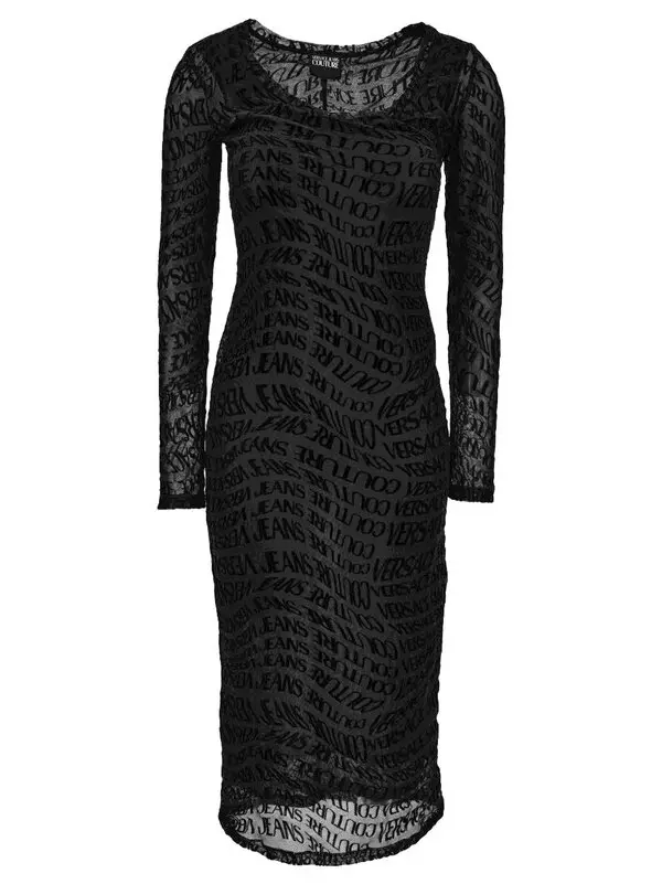 Versace Logo-print Long-sleeve Midi Dress - Black