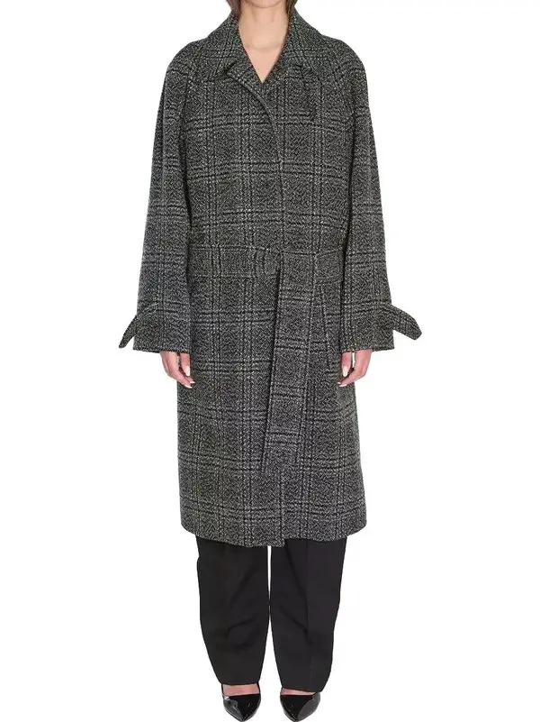 Balenciaga Checked Belted Coat - Black
