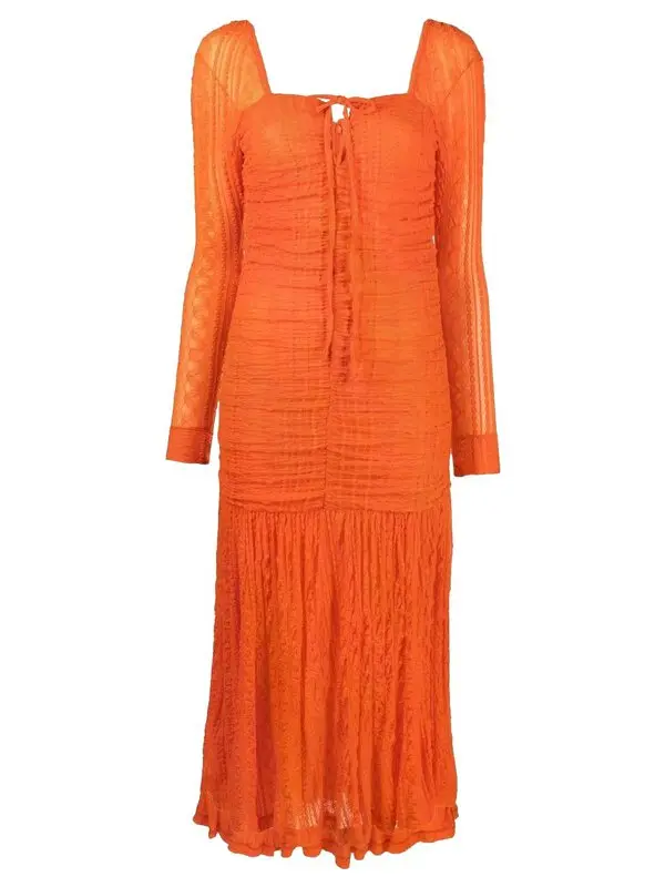 GANNI Square-neck Long-sleeve Dress - Orange
