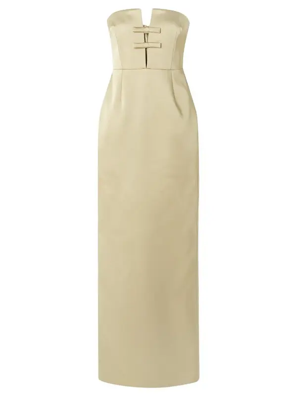 THE NEW ARRIVALS ILKYAZ OZEL Ilkyaz Ozel Noa Strapless Bow-embellished Gown - Neutrals