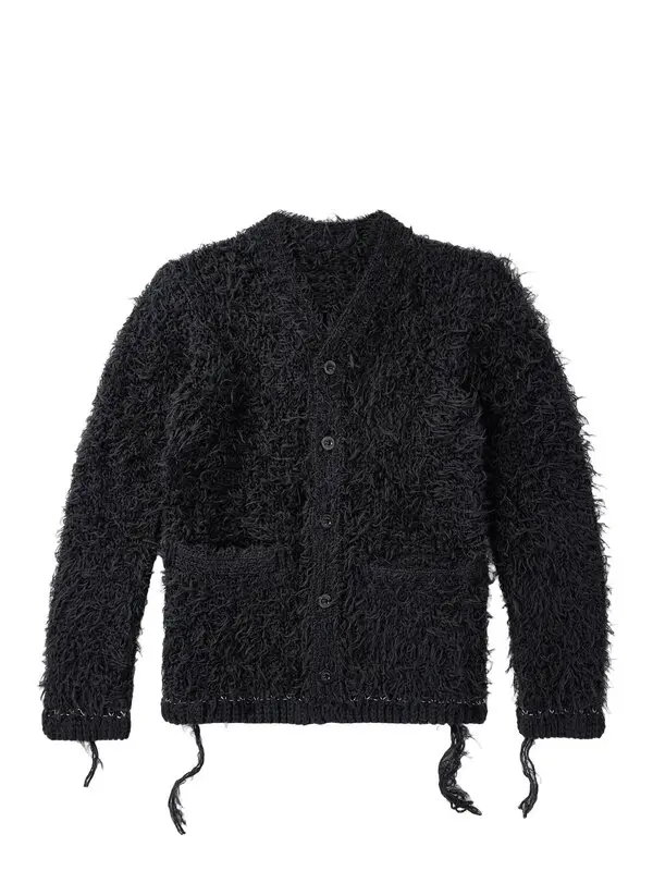 Sacai Distressed Brushed-knit Cardigan - Black