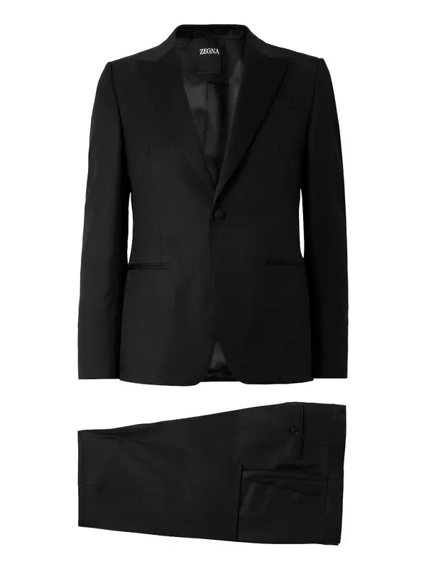 Zegna Slim-fit Satin-trimmed Wool And Mohair-blend Twill Tuxedo - Black