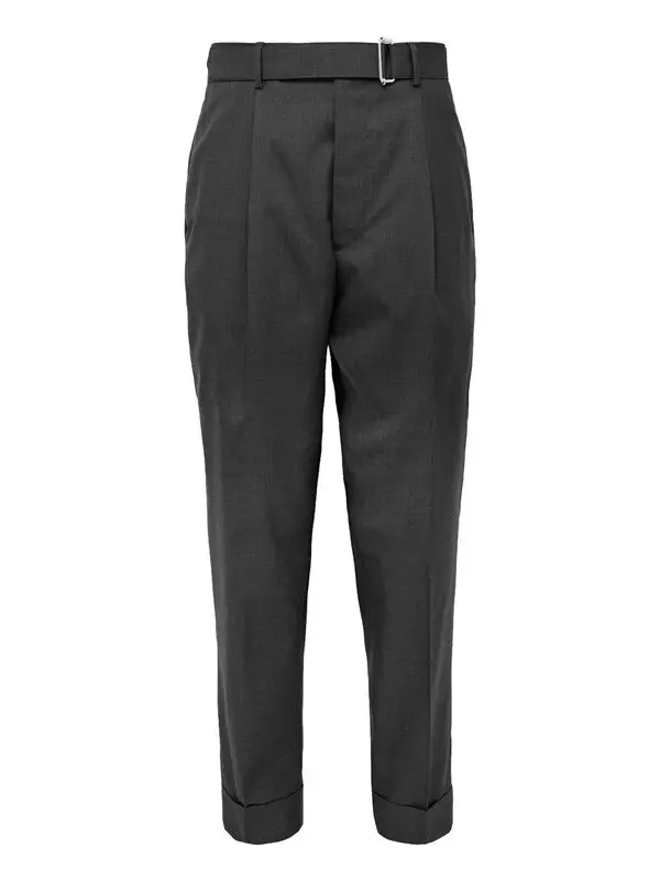 Officine Générale Hugo Tapered Belted Virgin Wool Suit Trousers - Gray