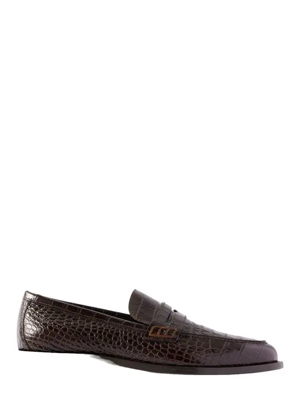 Manolo Blahnik Perry Croc-effect Leather Loafers - Brown
