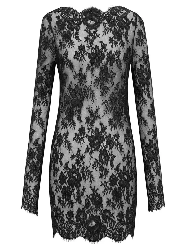Saint Laurent Lace Mini Dress - Black