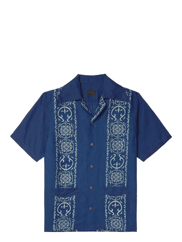 Kapital Camp-collar Printed Linen Shirt - Blue