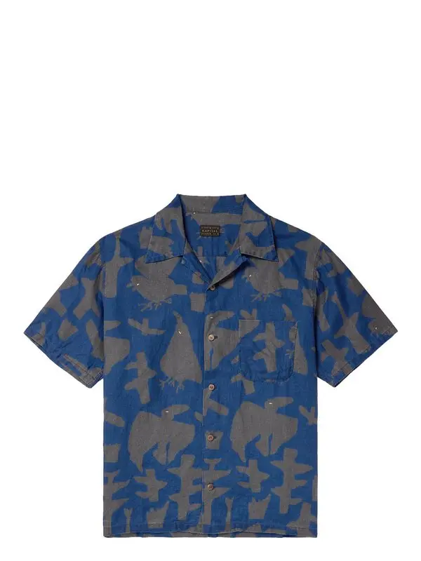 Kapital Convertible-collar Printed Linen Shirt - Blue