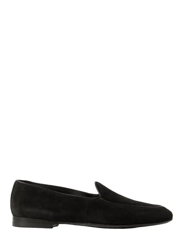 Manolo Blahnik Modena Leather-trimmed Suede Loafers - Black
