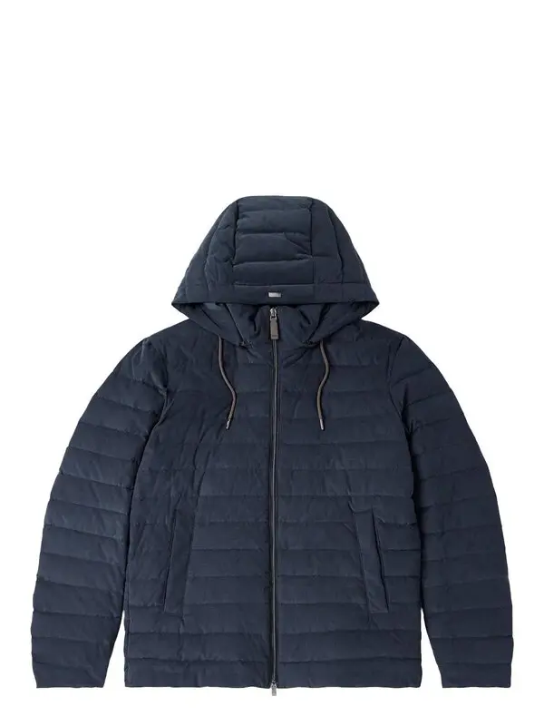 Herno Quilted Cotton-corduroy Hooded Down Jacket - Blue