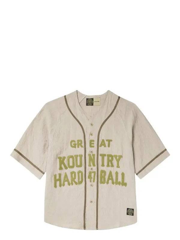 Kapital Great Kountry Grosgrain- And Felt-trimmed Logo-appliquéd Linen Shirt - Neutrals