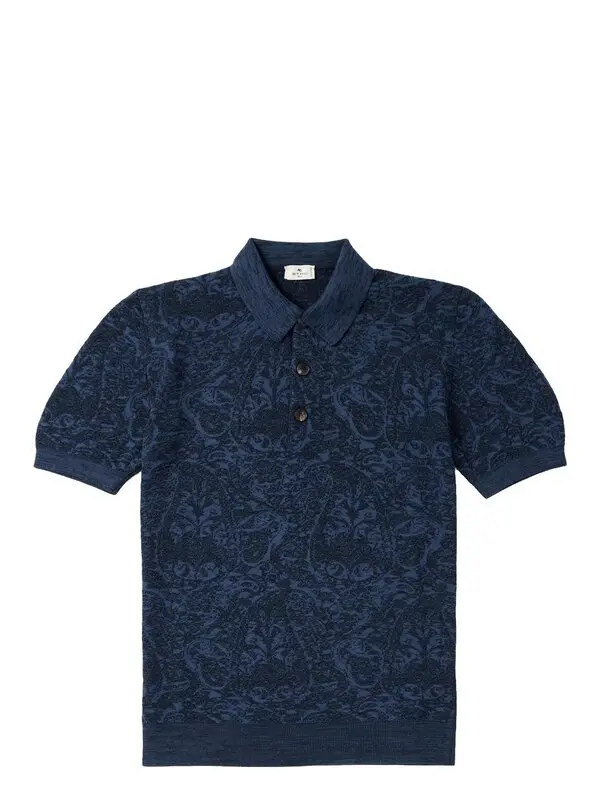 Etro Slim-fit Paisley-jacquard Cotton-blend Polo Shirt - Blue