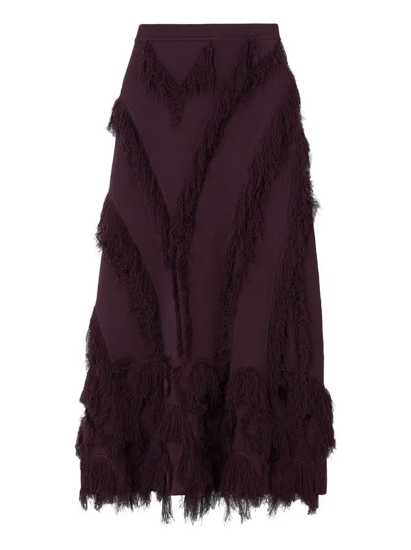 Ulla Johnson Astrid Fringed Stretch-knit Midi Skirt - Purple