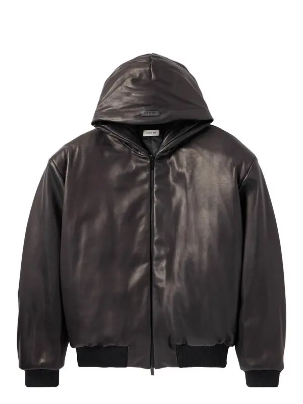 Fear Of God Padded Leather Hooded Bomber Jacket - Black