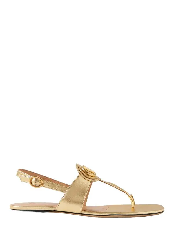 Valentino Garavani Vlogo Embellished Metallic Leather Sandals - Gold