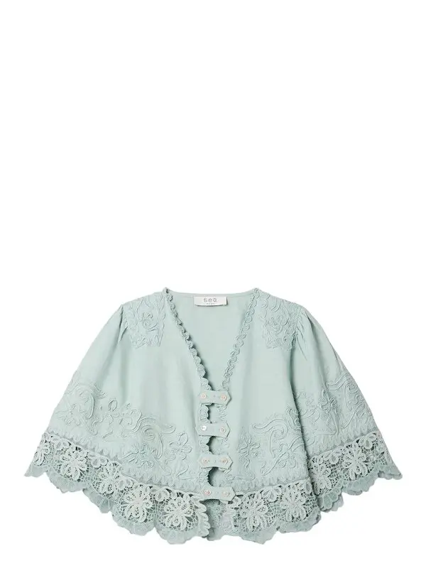 Sea Iyla Cropped Embroidered Top - Blue