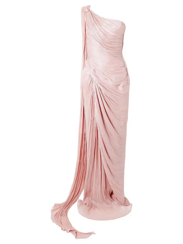 MARMAR HALIM Roseya Asymmetric Draped Silk-satin Gown - Rose Gold