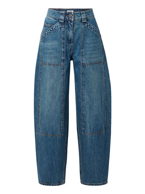 Co Paneled High-rise Barrel-leg Jeans - Blue