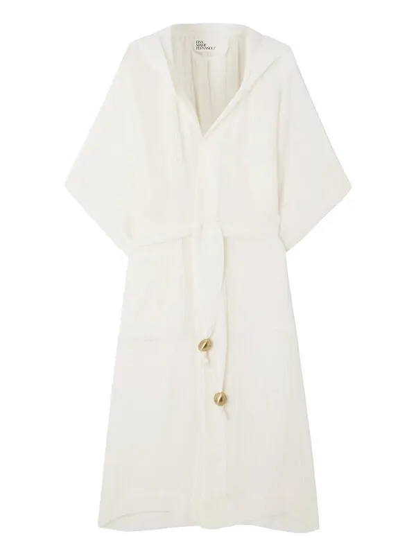 Lisa Marie Fernandez Hooded Belted Linen-blend Gauze Robe - White