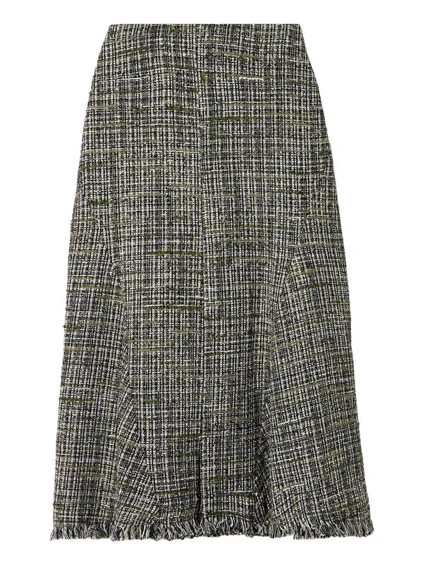 Erdem Frayed Tweed Midi Skirt - Green