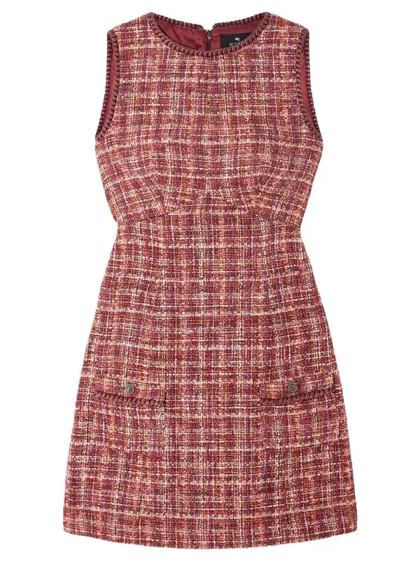 Etro Checked Cotton-blend Bouclé-tweed Mini Dress - Red