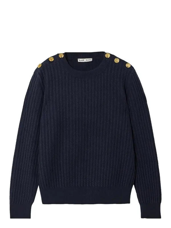 BLAZÉ MILANO Highland Cable-knit Wool And Cashmere-blend Sweater - Blue