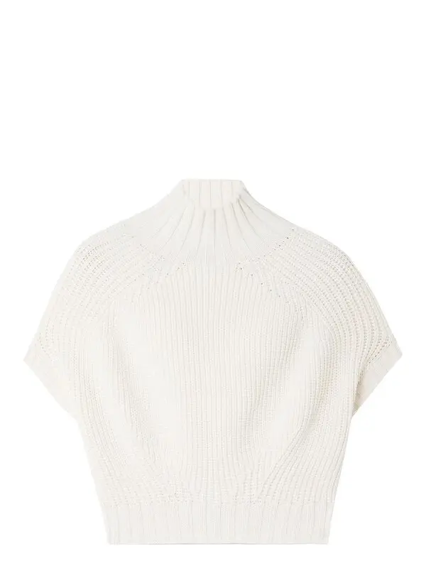 Sportmax Balloon Cropped Ribbed Cotton-blend Sweater - Ivory