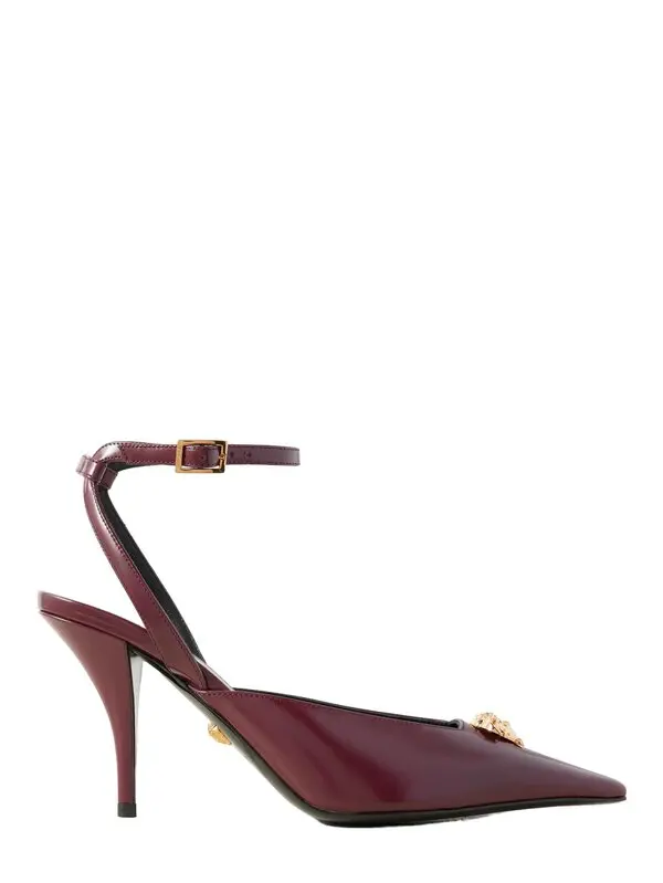 Versace Embellished Leather Pumps - Burgundy
