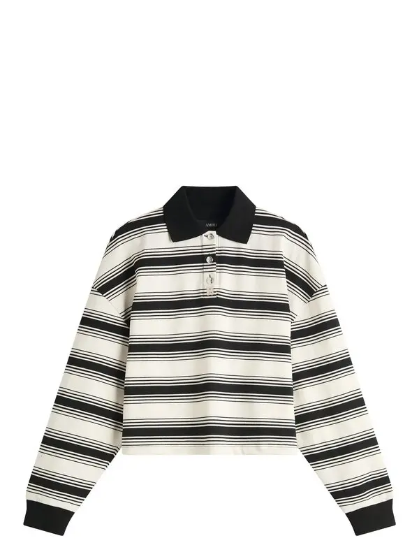 Amiri Ma Stripe Oversized Polo Top - Ivory Black