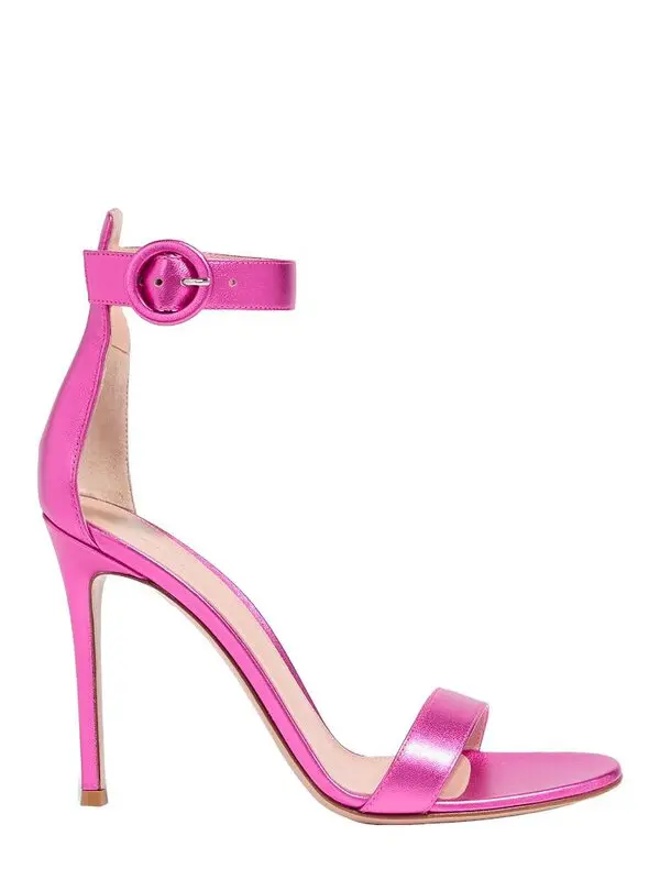 GIANVITO ROSSI Portofino 105 Metallic Leather Sandals - Bright Pink